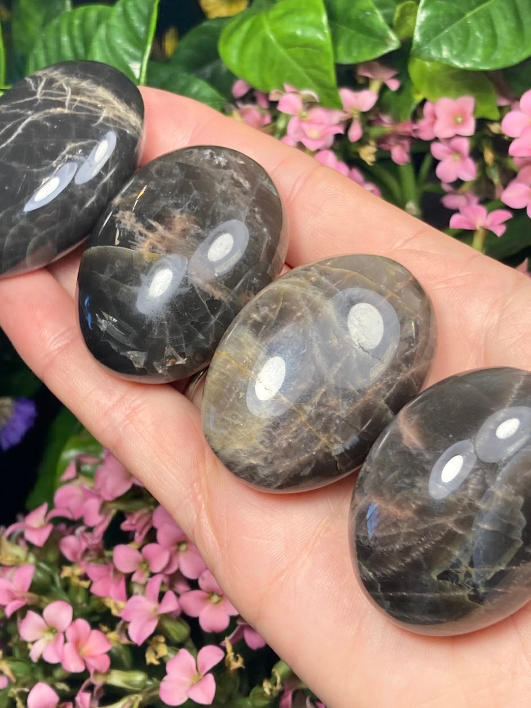 Black Moonstone / Moonstone Palm Stone / Polished Black Moonstone ...