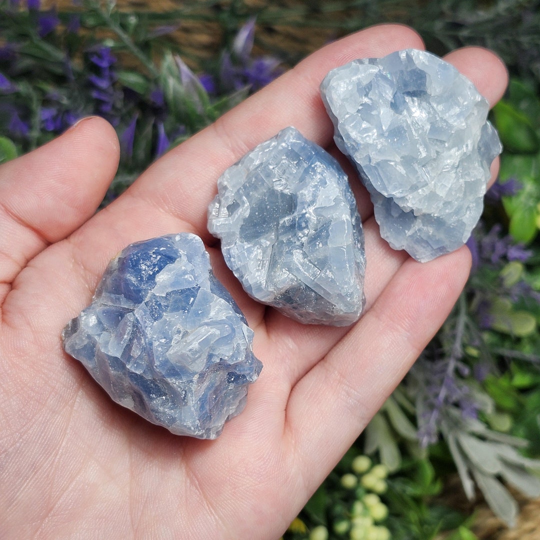 Blue Calcite Crystal Palm Stone Polished Blue Calcite Blue Calcite ...