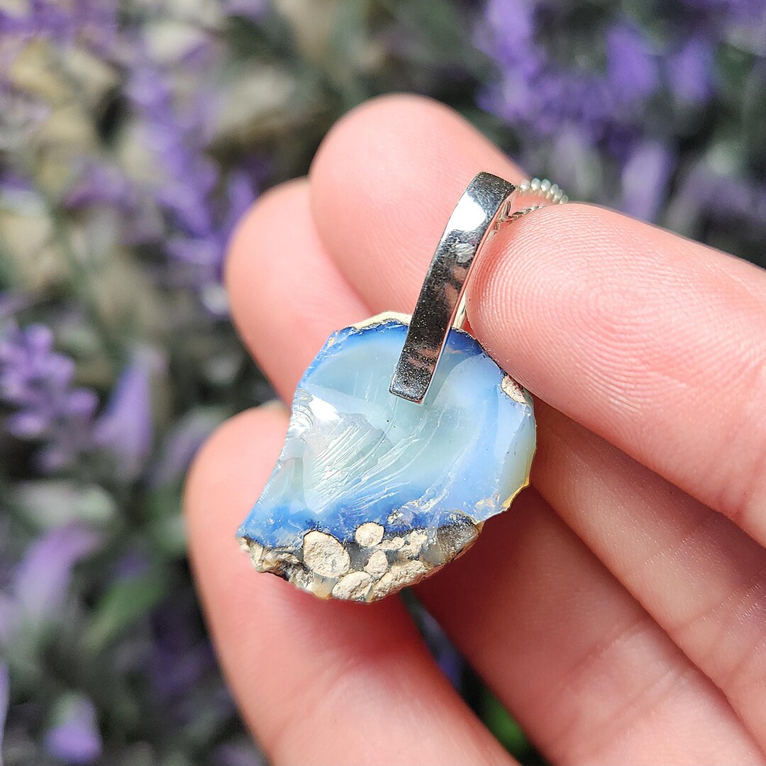 Blue Ghost Opal Pendant - Blue Opal Necklace - Opal Necklace - Opal ...