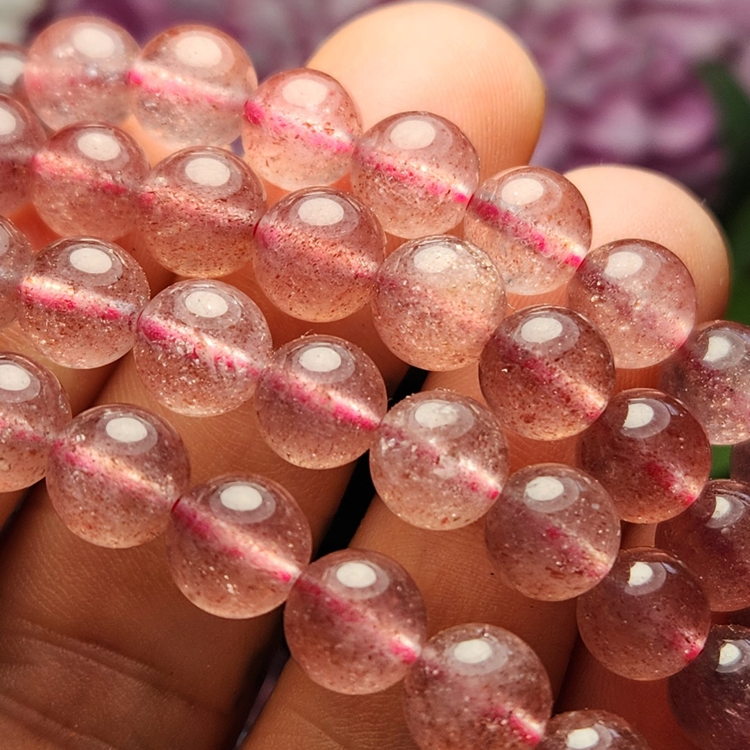Strawberry Quartz Bracelet - Crystal Bracelet - Polished Strawberry ...