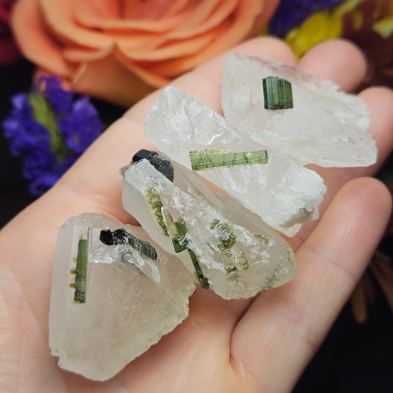 Green Tourmaline in Quartz Crystal - Tourmaline Quartz - Green ...