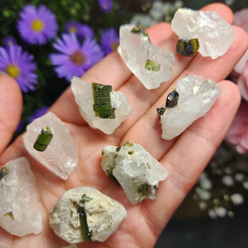 Green Tourmaline in Quartz Crystal - Tourmaline Quartz - Green ...