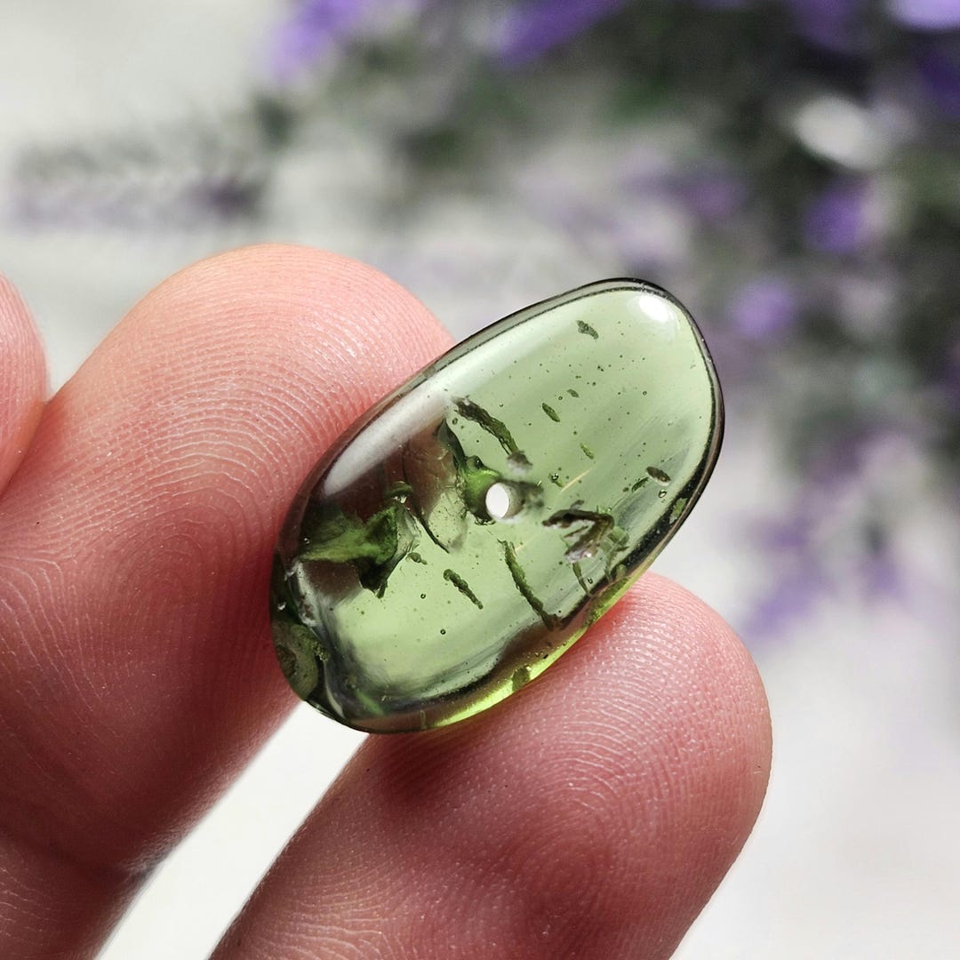 Polished Moldavite Bead: Authentic Czech Tektite Crystal (1.7g, 19mm X ...