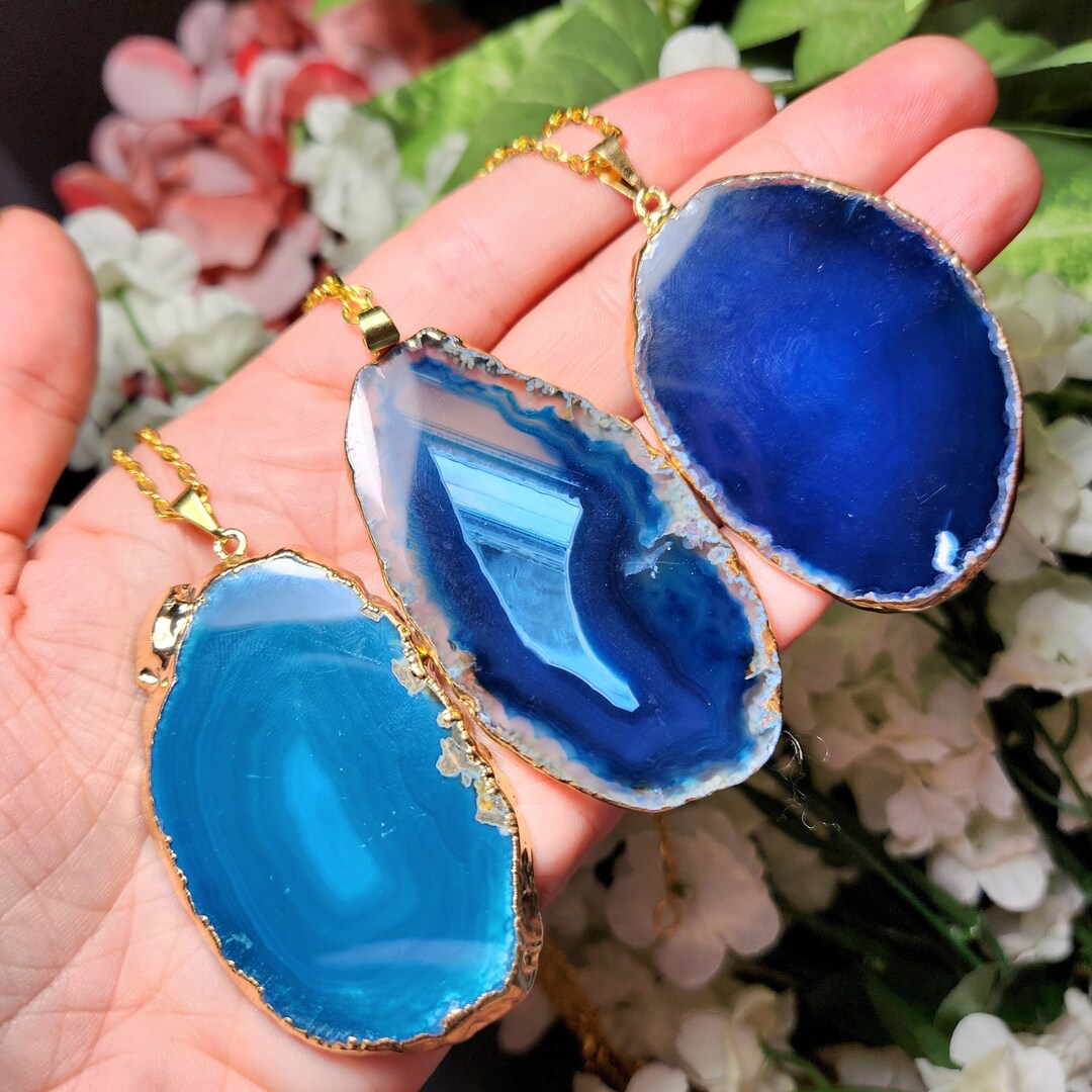 Blue Geode Necklace Geode Slice Agate Slice Crystal Necklace Crystal ...