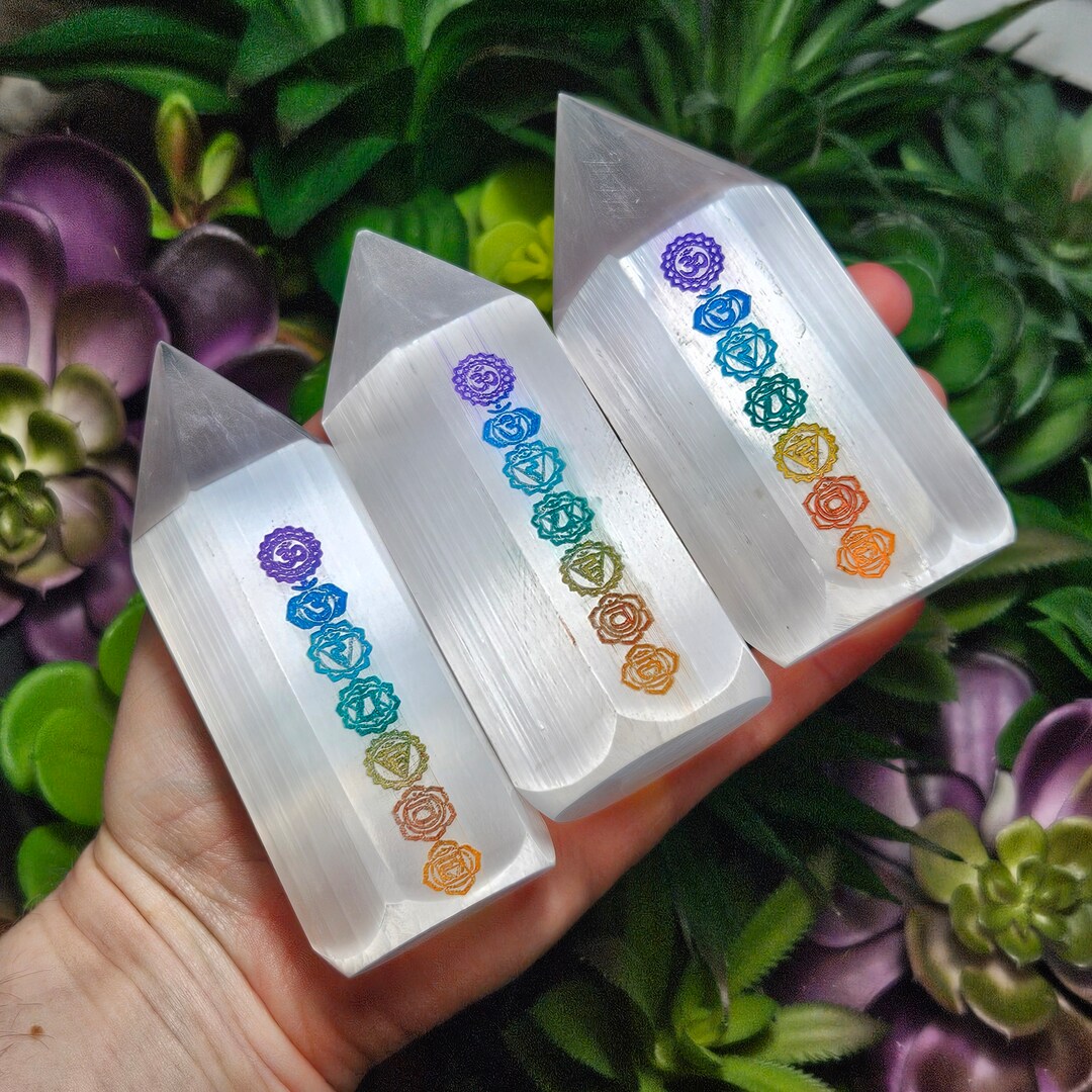 Chakra Selenite Tower - Selenite Wand - Chakra Tower - Chakra Crystals ...