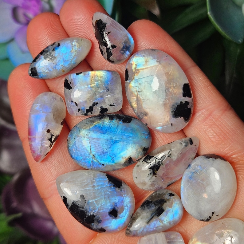Rainbow Moonstone Cabochon With Black Tourmaline Inclusions - Etsy