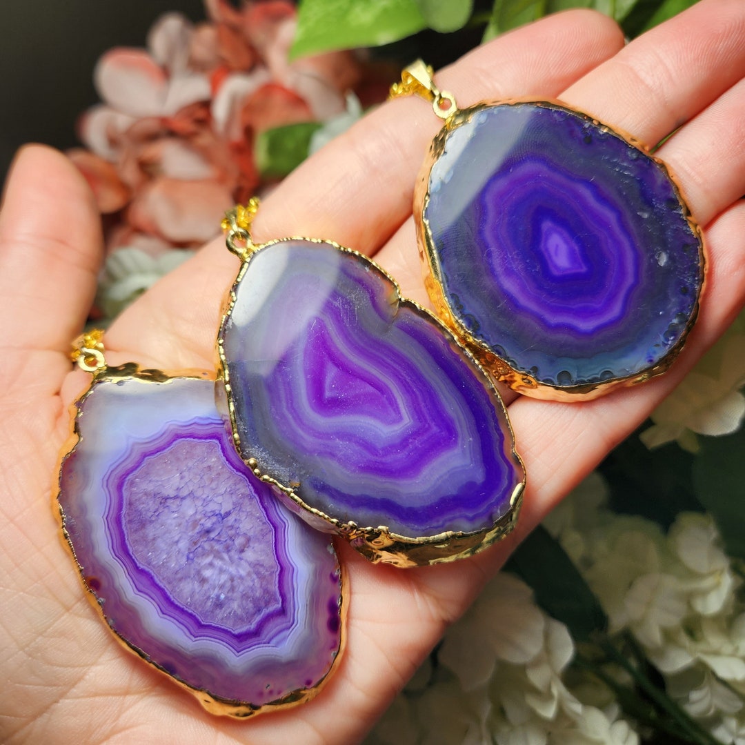 Purple Geode Necklace / Geode Slice / Agate Slice / Crystal Necklace ...
