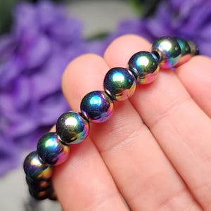 Rainbow Hematite Bracelet - Hematite Stone Bracelet - Hematite Beads - Hematite Stretch Bracelet ...