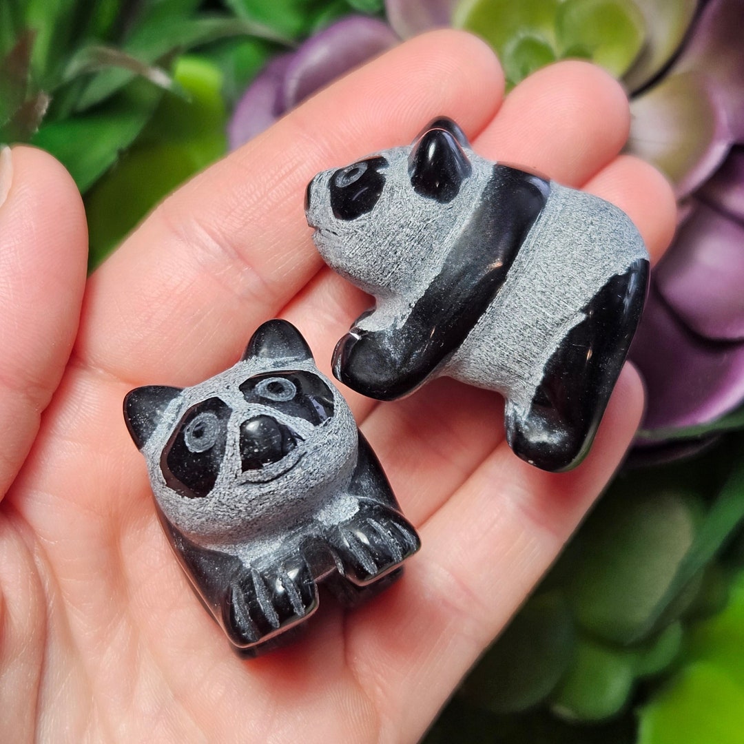 Obsidian Panda Panda Bear Crystal Obsidian Crystal Obsidian Carving Obsidian Stone Black ...