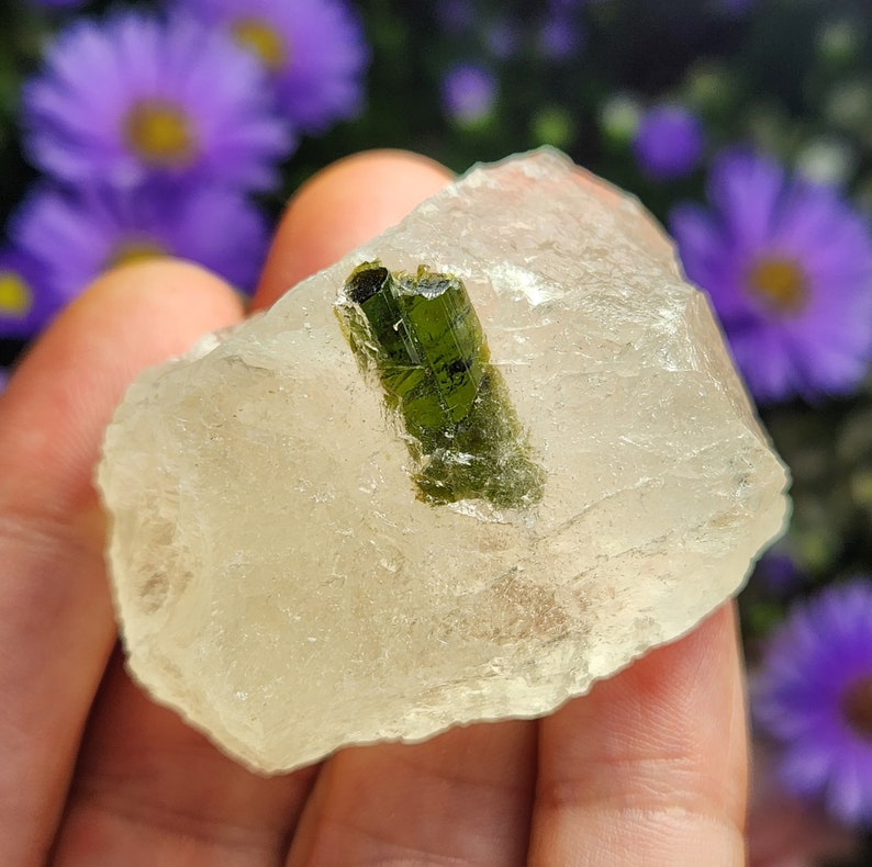 Green Tourmaline in Quartz Crystal - Tourmaline Quartz - Green ...