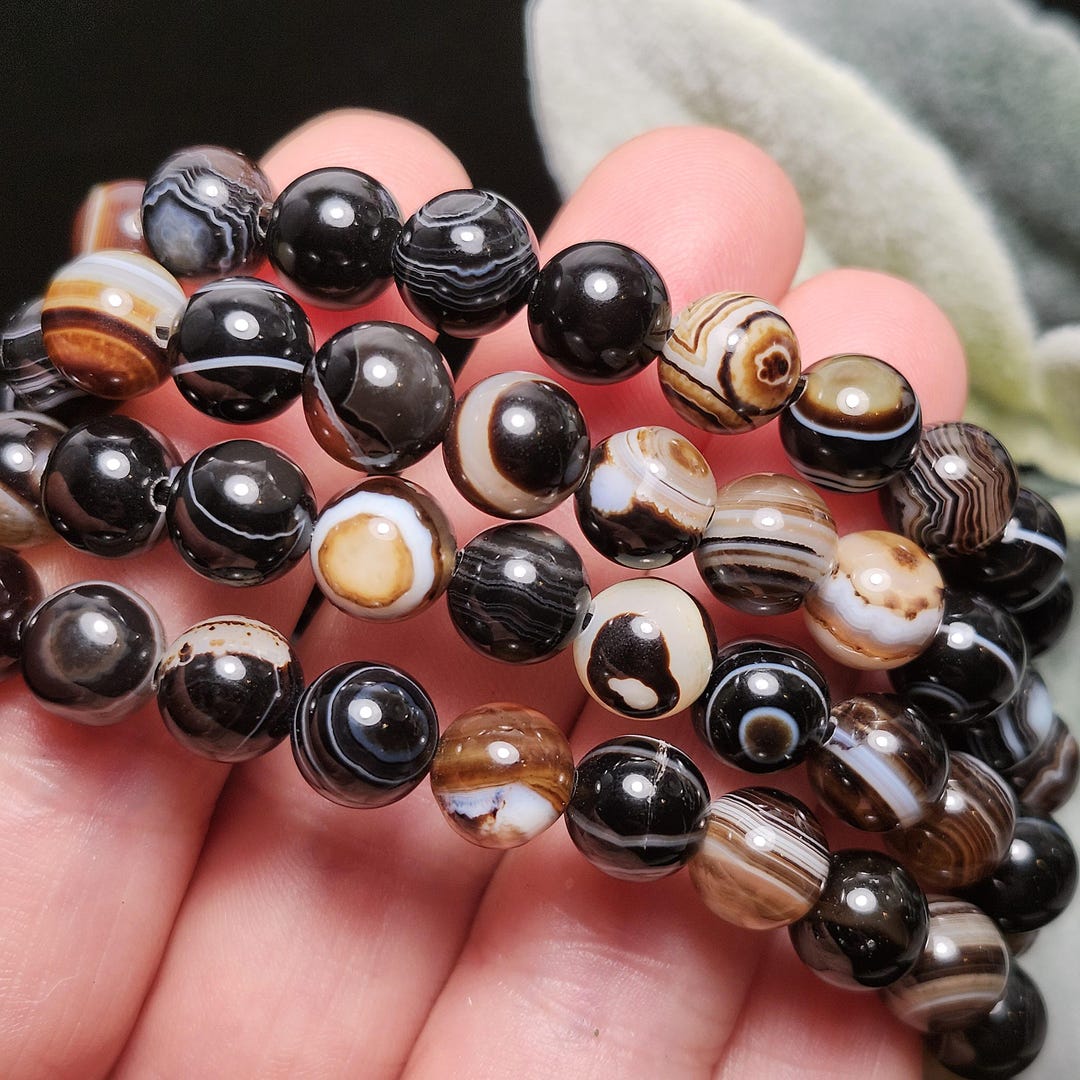 Banded Onyx Bracelet - Beaded Crystal Bracelet - Banded Onyx Stone ...