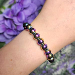 Rainbow Hematite Bracelet - Hematite Stone Bracelet - Hematite Beads - Hematite Stretch Bracelet ...