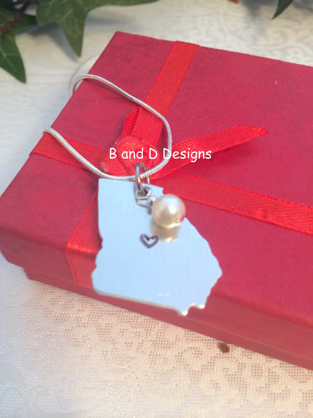 Georgia State Necklace -state Necklace- With Accent Pearl and 18 Inch ...