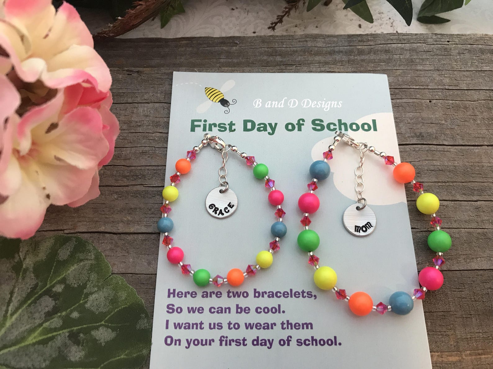 Personalized Mother/daughter First Day of School pearl | Etsy