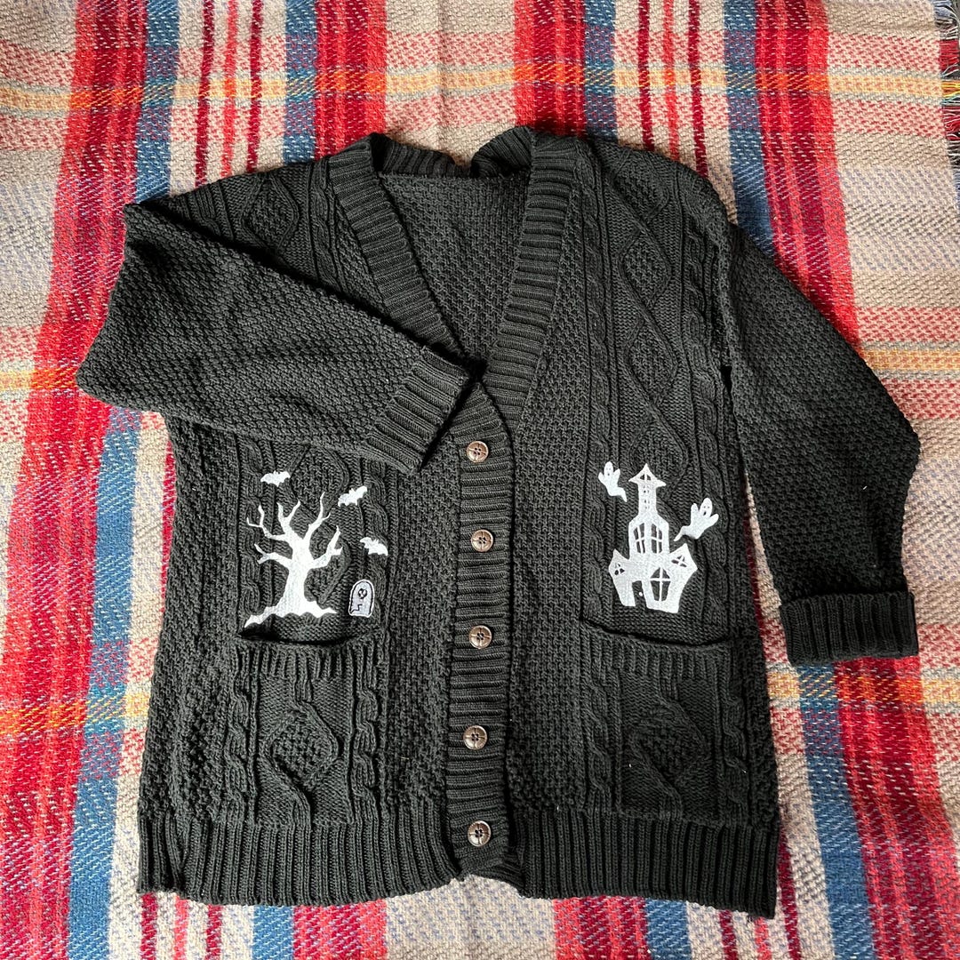 Haunted House Cardigan | Bats and Ghosts Glow in the Dark | Spooky ...