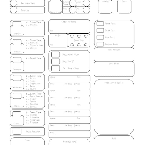D&D Mini Character Sheet Half Caster Printable Fillable PDF - Etsy