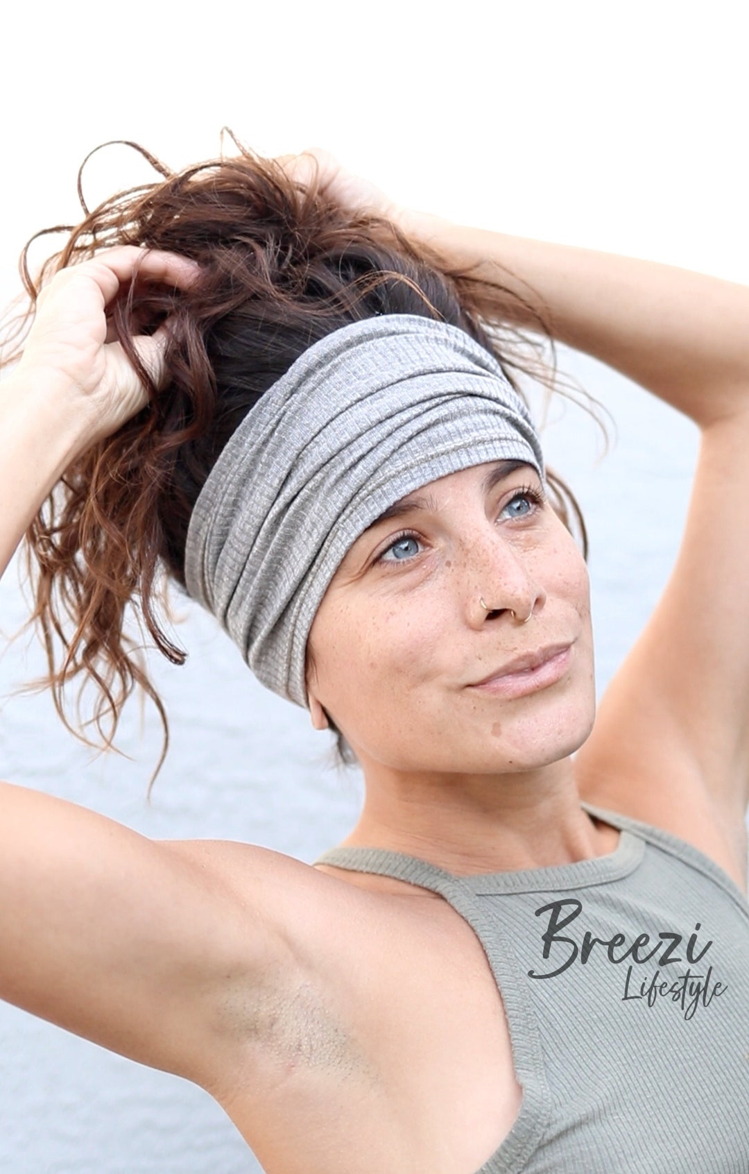 Gray Headband, Wide Headband, Gray Ribbed, Dread Headband, Hair Tube ...