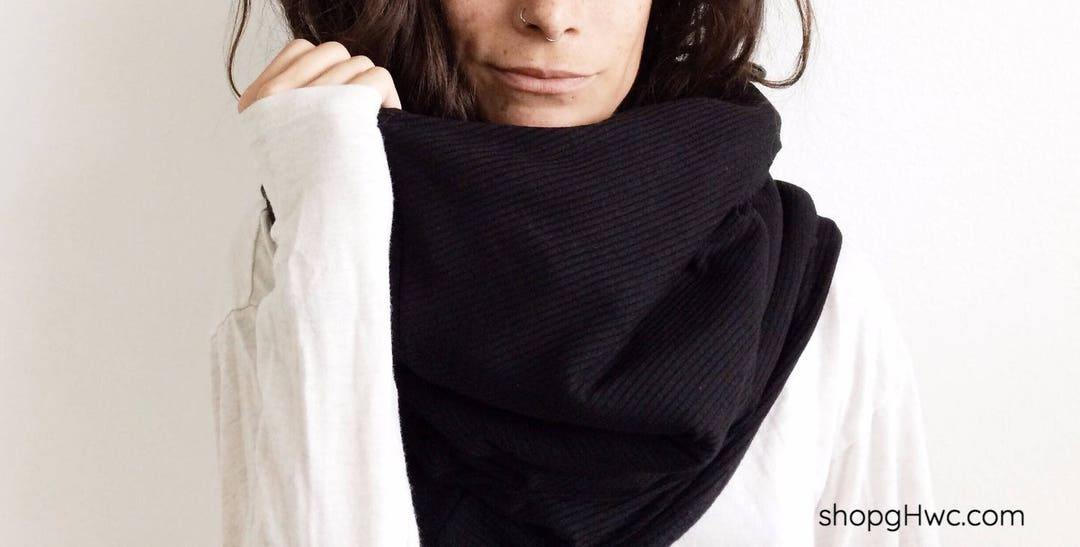 4-in-1 Cowl Shrug Scarf Hood Neck Warmer Black Rib Scarf - Etsy