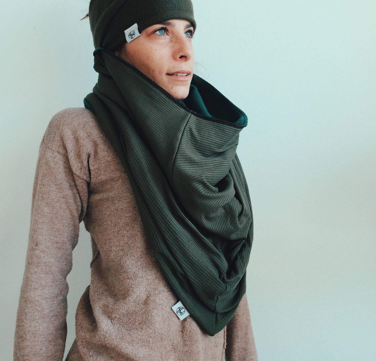 4-in-1 Cowl Shrug Scarf Hood Neck Warmer Black Rib Scarf | Etsy