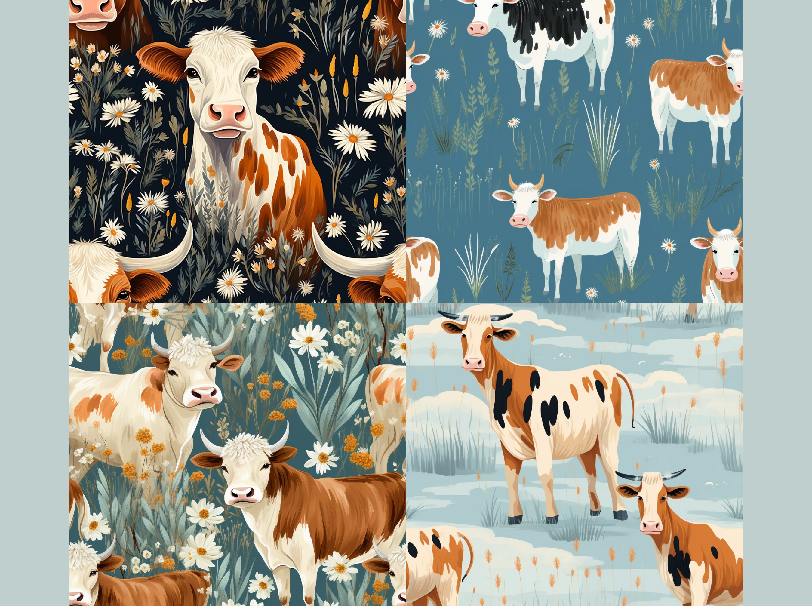 COUNTRY COWS Farm House Animals Digital Papers Seamless Digital Pattern ...