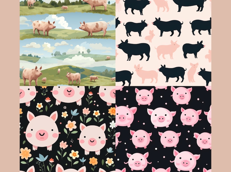COUNTRY PIGS Farm House Animals Digital Papers Seamless Digital Pattern ...
