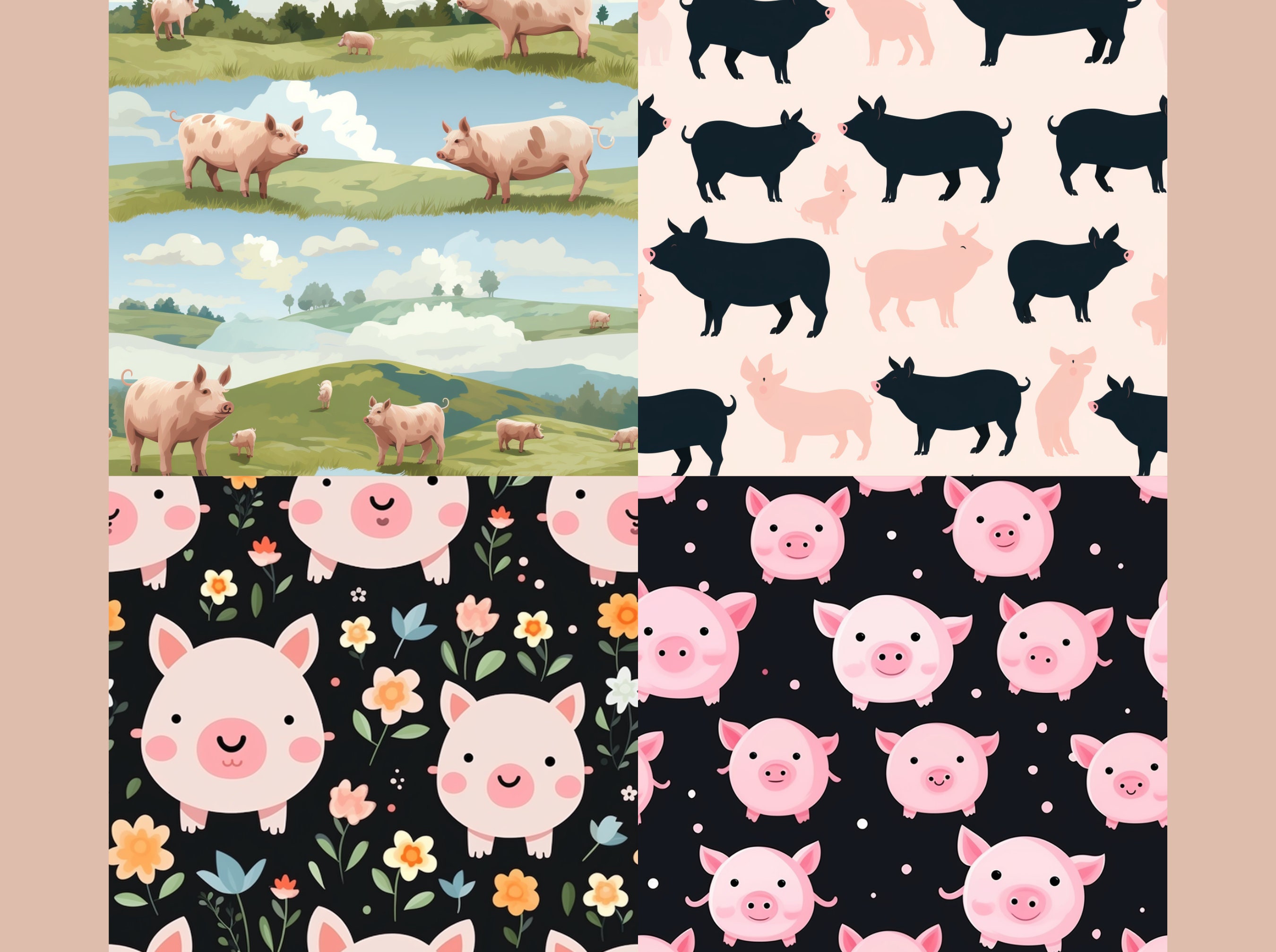 COUNTRY PIGS Farm House Animals Digital Papers Seamless Digital Pattern ...