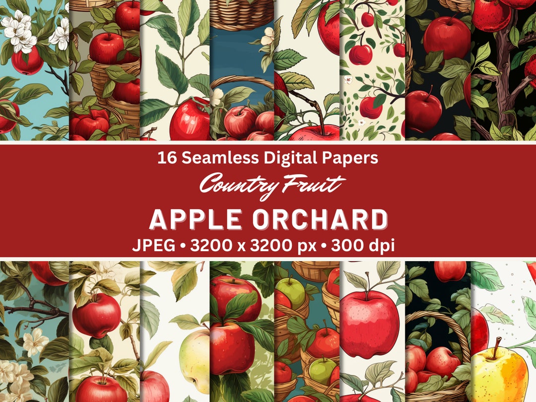 APPLE ORCHARD Country Fruit Digital Papers Seamless Digital Pattern for ...