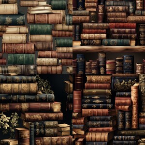 VINTAGE LIBRARY Antique Books Digital Papers Seamless Digital Pattern ...