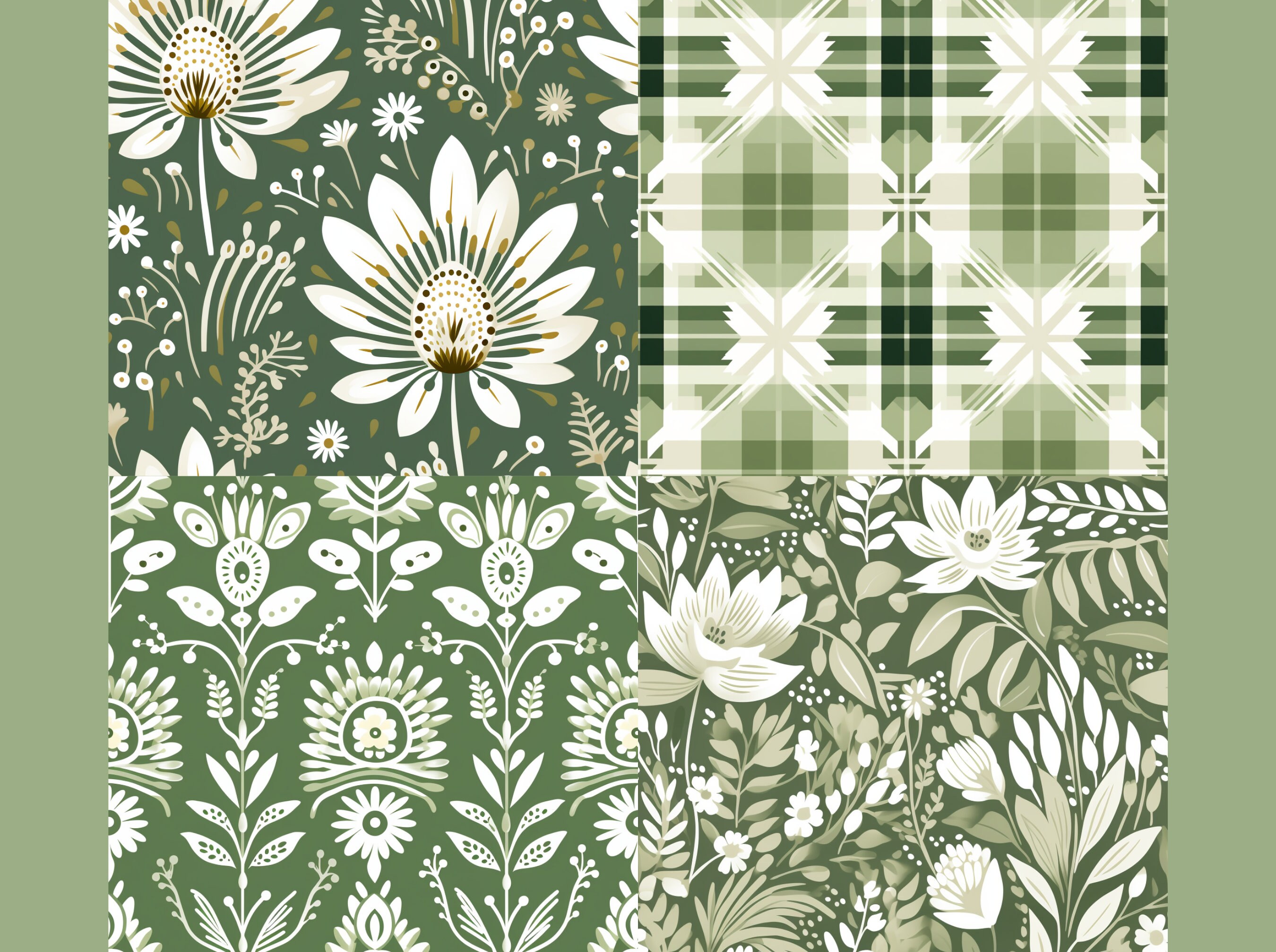 SAGE GREEN PATTERNS Boho Collection Digital Papers Seamless Digital ...