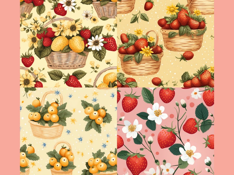 STRAWBERRY PATCH Country Strawberries Digital Papers Seamless Digital ...