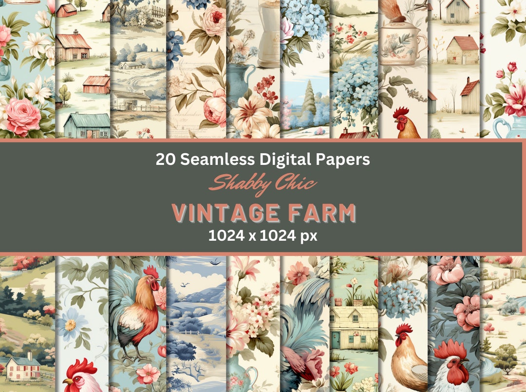 VINTAGE FARM Shabby Chic Floral Patterns Digital Papers - Etsy