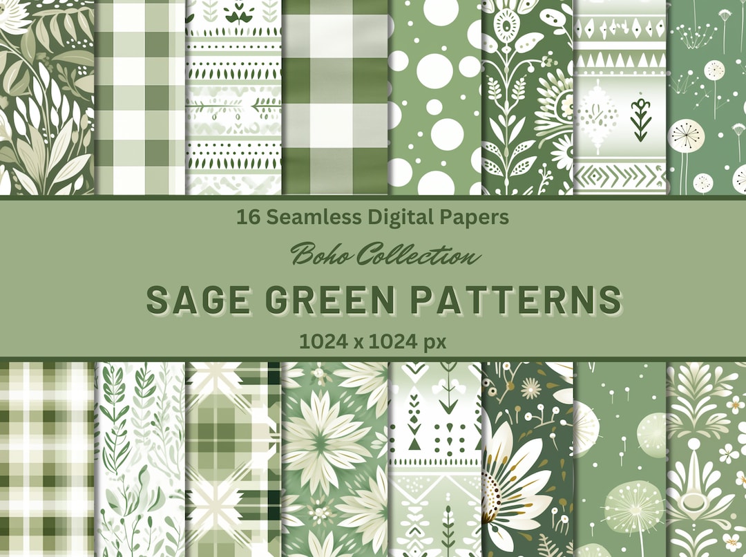 SAGE GREEN PATTERNS Boho Collection Digital Papers Seamless - Etsy