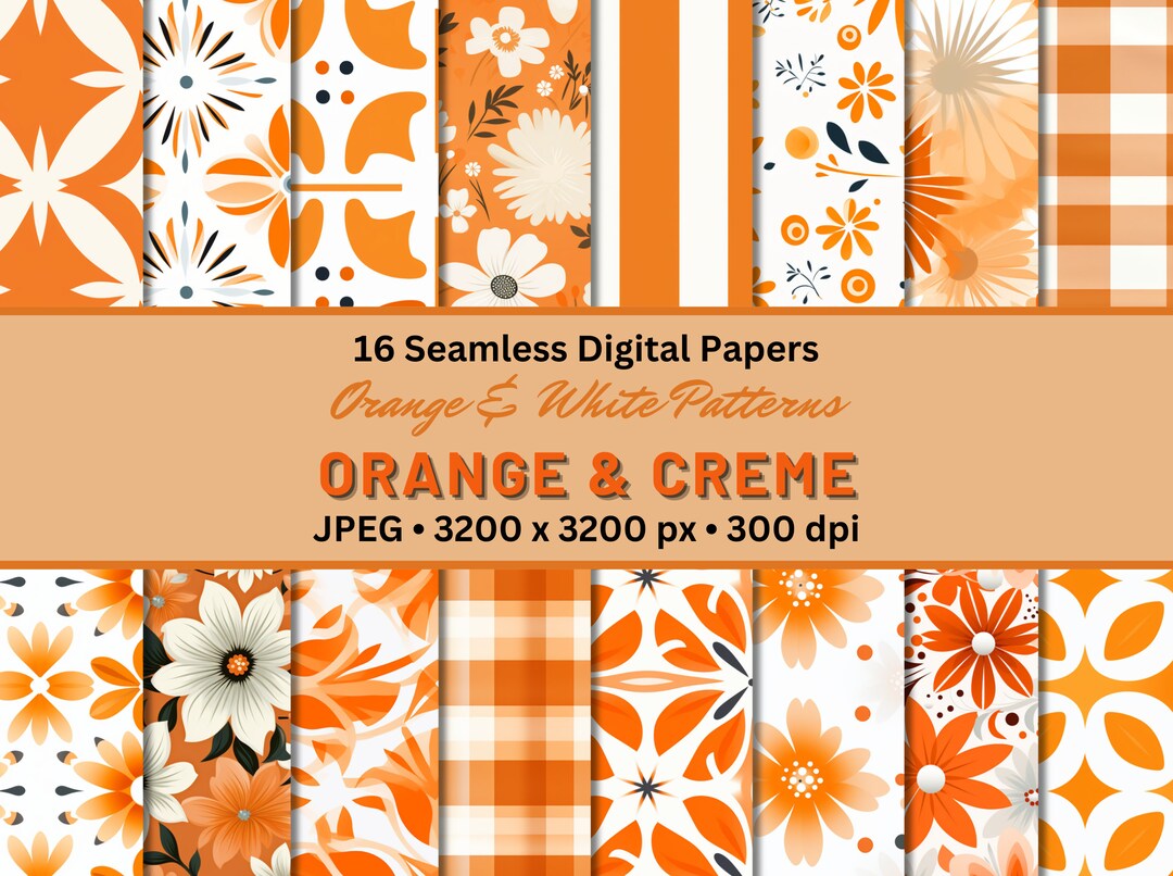 ORANGE & CREME Orange White Patterns Digital Papers Seamless Digital ...