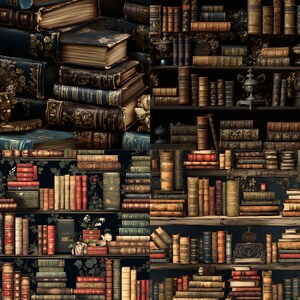 VINTAGE LIBRARY Antique Books Digital Papers Seamless Digital Pattern ...