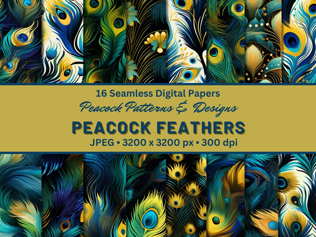 PEACOCK FEATHERS Peacock Patterns Digital Papers Seamless Pattern for ...