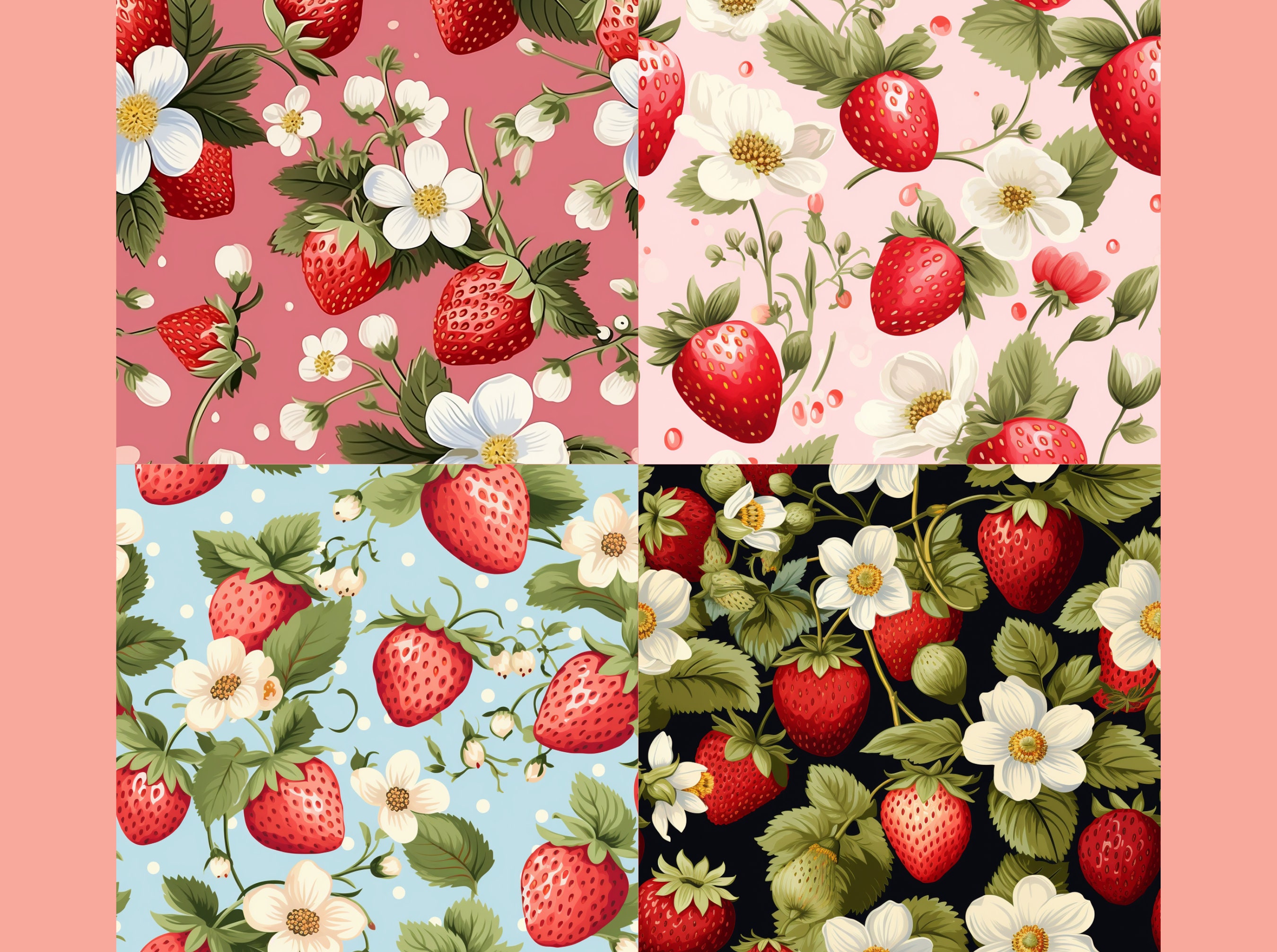 STRAWBERRY PATCH Country Strawberries Digital Papers Seamless Digital ...