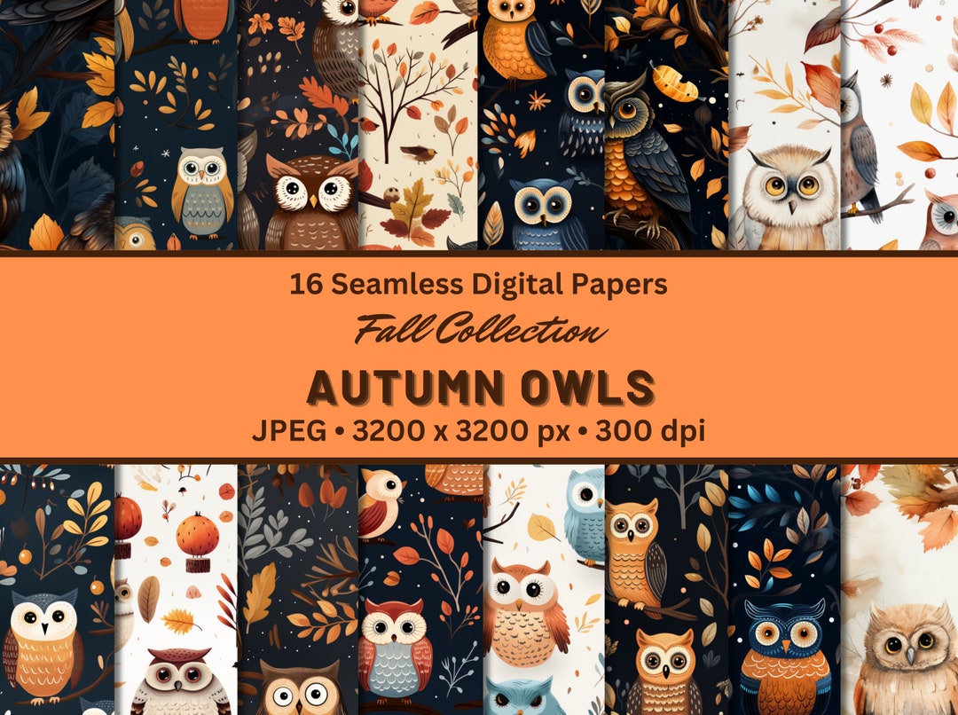 AUTUMN OWLS Fall Collection Digital Papers Seamless Pattern for ...