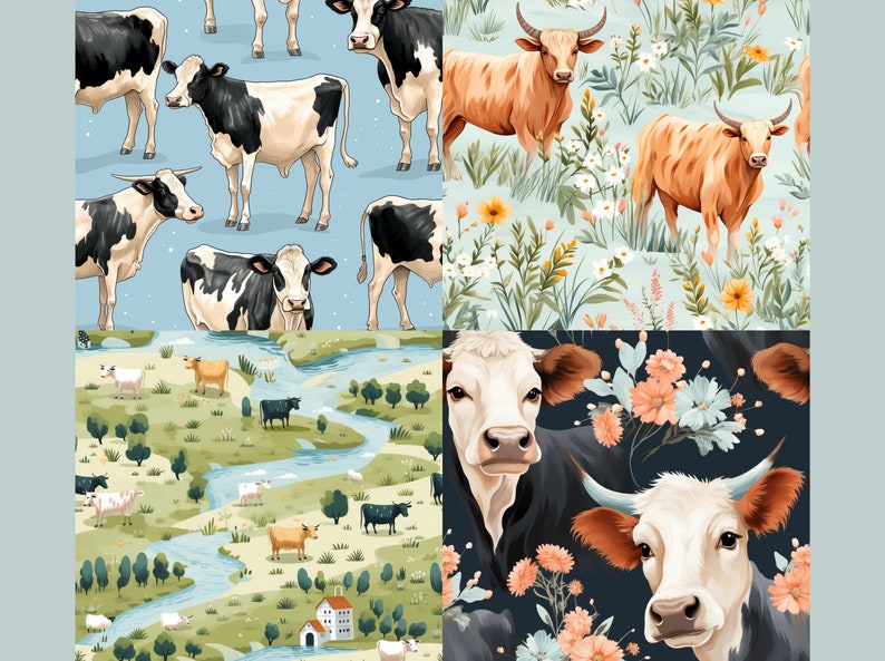 COUNTRY COWS Farm House Animals Digital Papers Seamless Digital Pattern ...