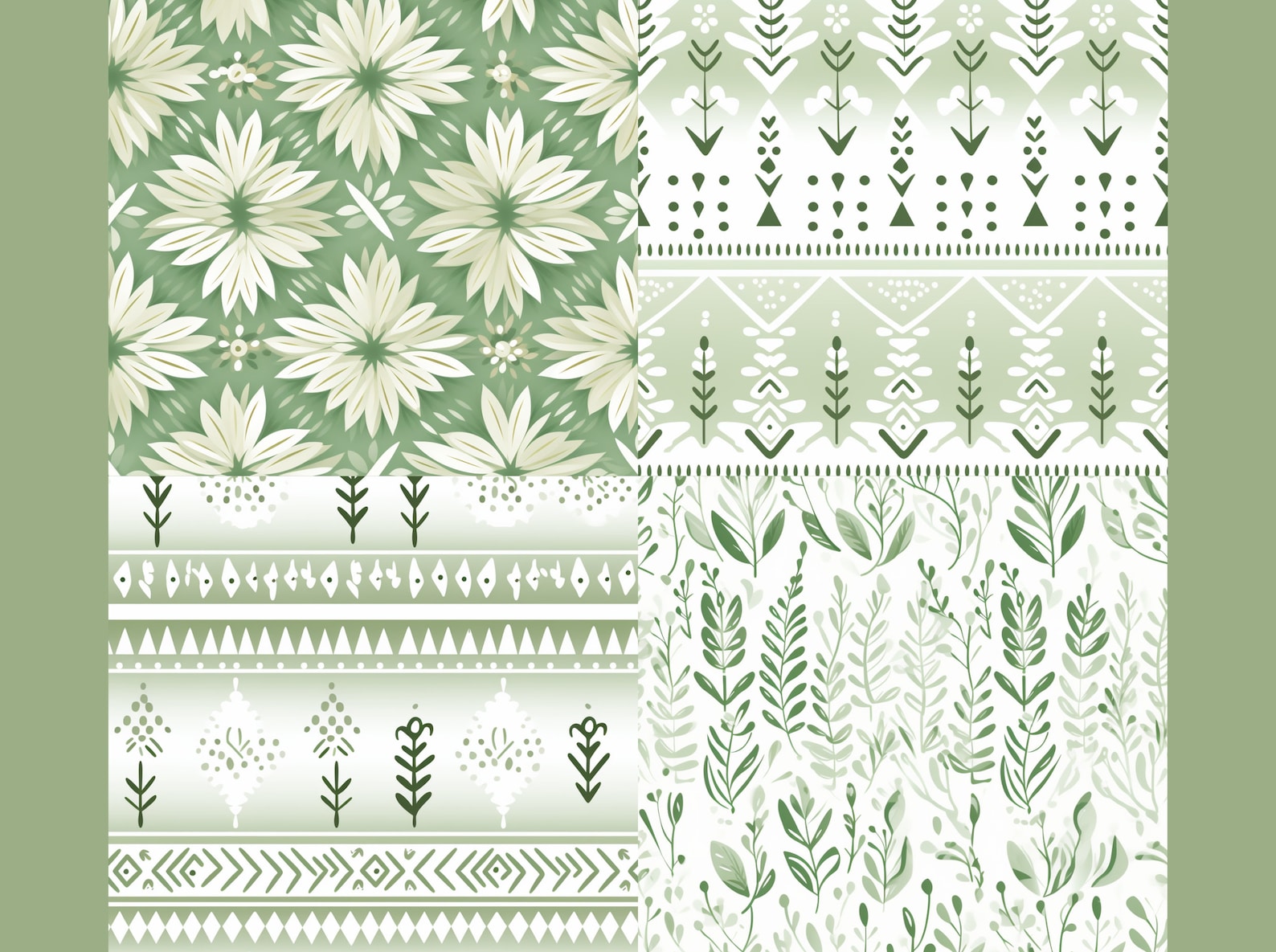 SAGE GREEN PATTERNS Boho Collection Digital Papers Seamless Digital ...