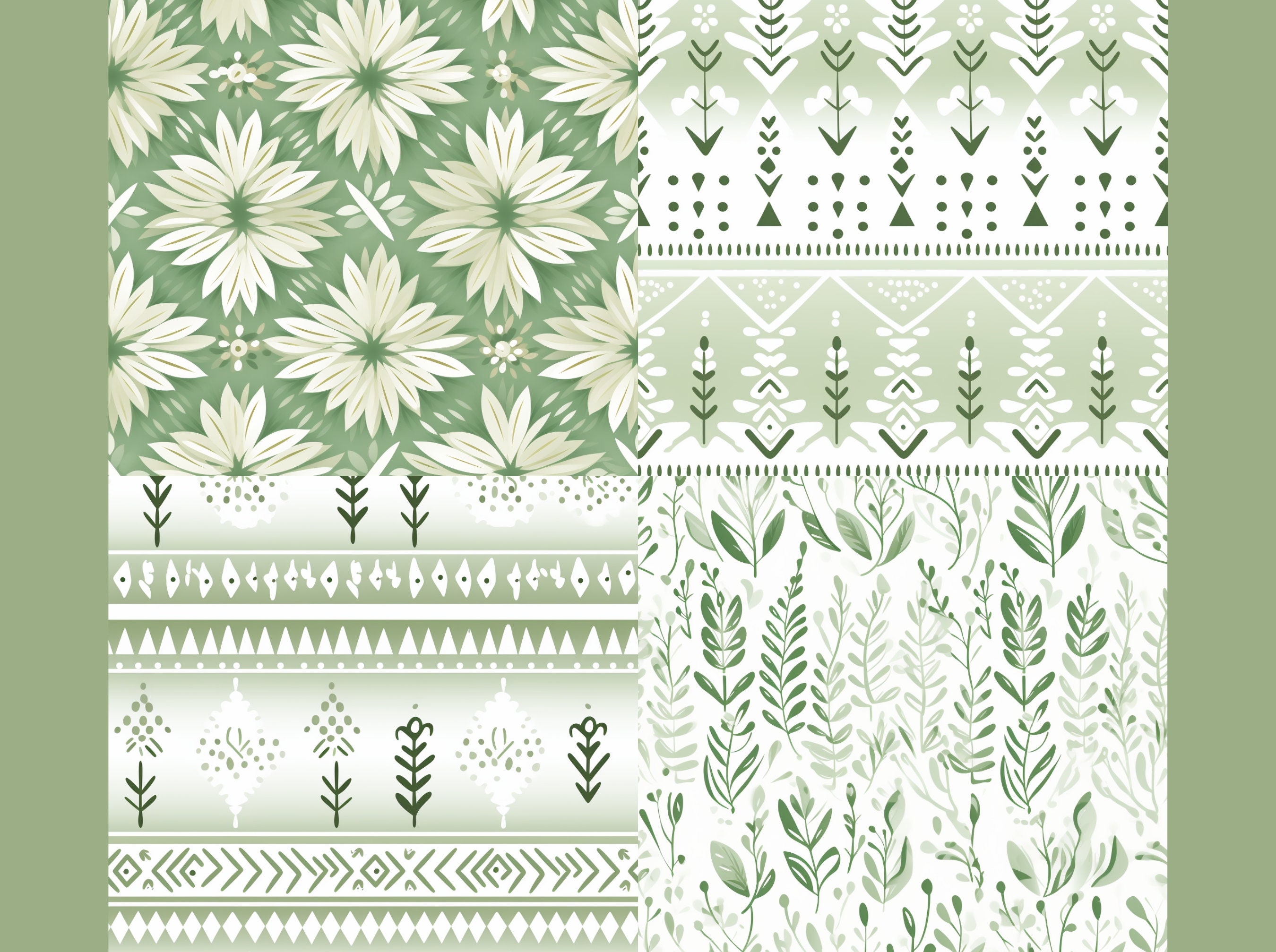 SAGE GREEN PATTERNS Boho Collection Digital Papers Seamless Digital ...