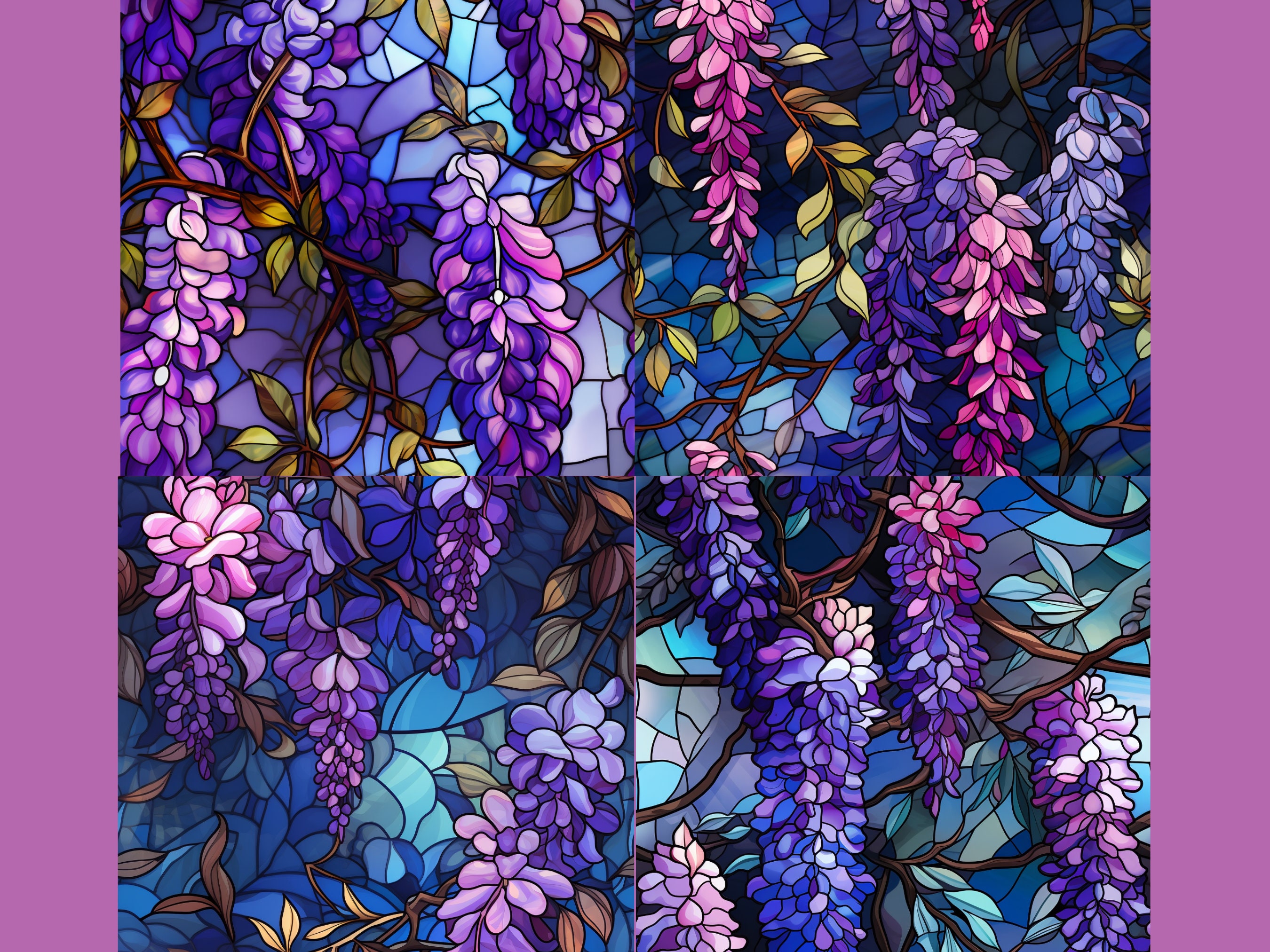 STAINEDGLASS WISTERIA Stained Glass Floral Patterns Digital Papers ...