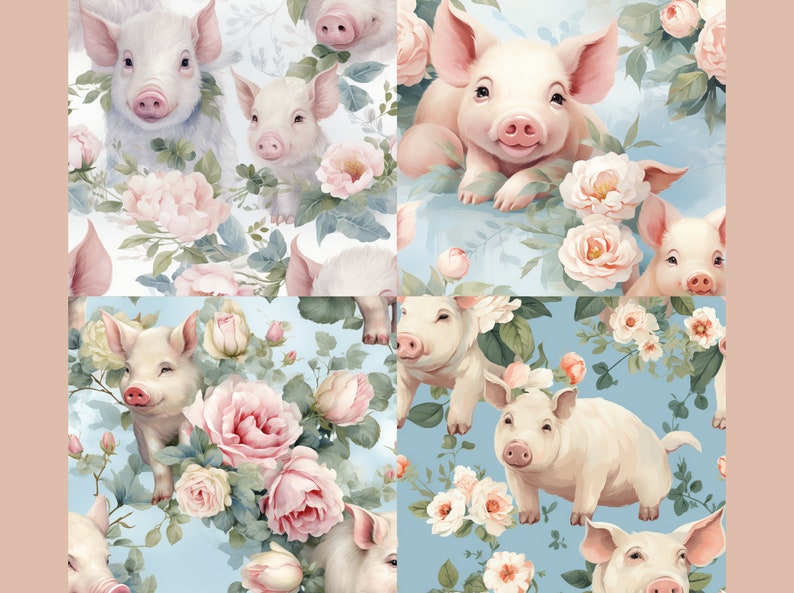 COUNTRY PIGS Farm House Animals Digital Papers Seamless Digital Pattern ...