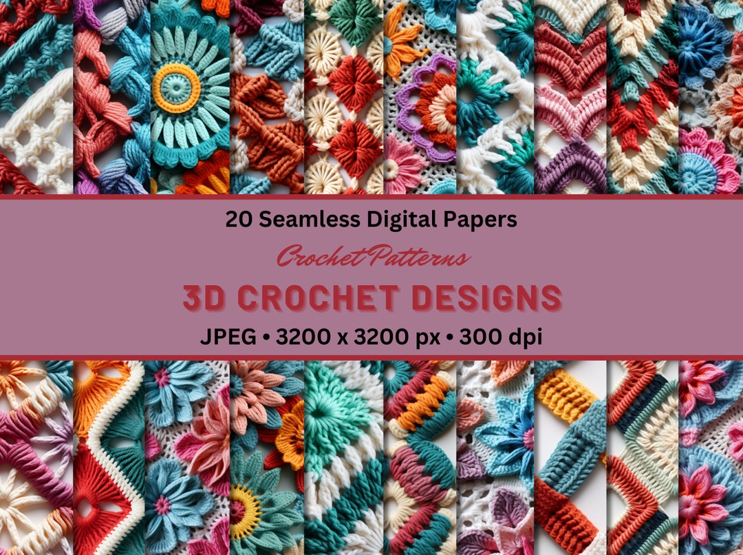 3D CROCHET DESIGNS Crochet Patterns Digital Papers Seamless Pattern for ...