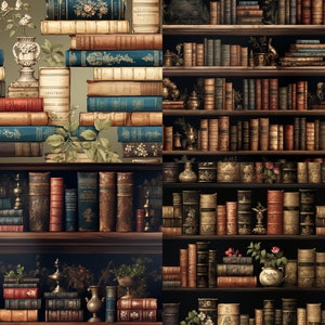 VINTAGE LIBRARY Antique Books Digital Papers Seamless Digital Pattern ...