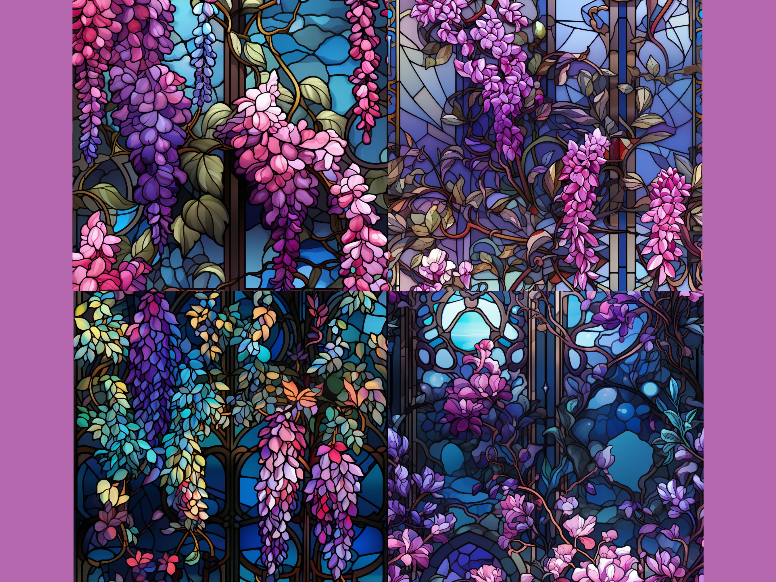 STAINEDGLASS WISTERIA Stained Glass Floral Patterns Digital Papers ...