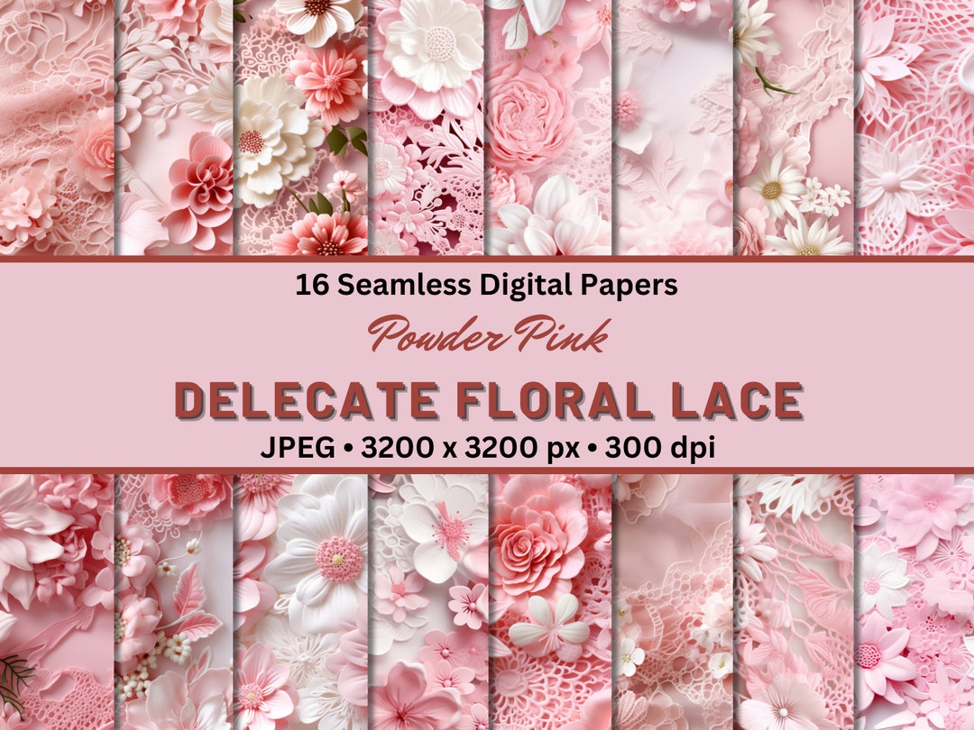 FLORAL LACE Delicate Powder Pink Digital Papers Seamless Pattern for ...