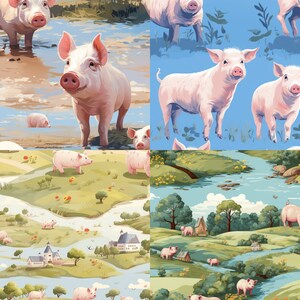 COUNTRY PIGS Farm House Animals Digital Papers Seamless Digital Pattern ...