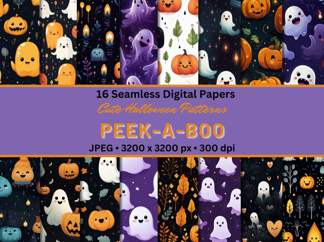 PEEK-A-BOO Cute Halloween Patterns Digital Papers Seamless Digital ...