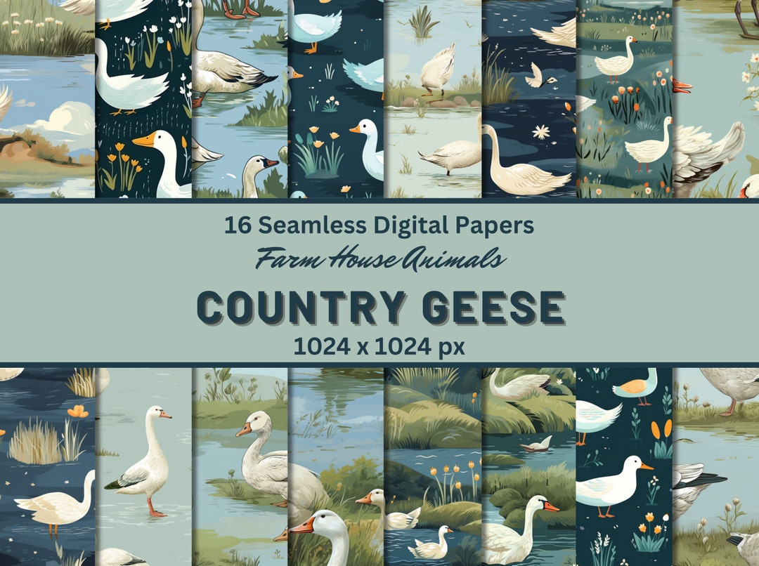 COUNTRY GEESE Farm House Animals Digital Papers Seamless - Etsy