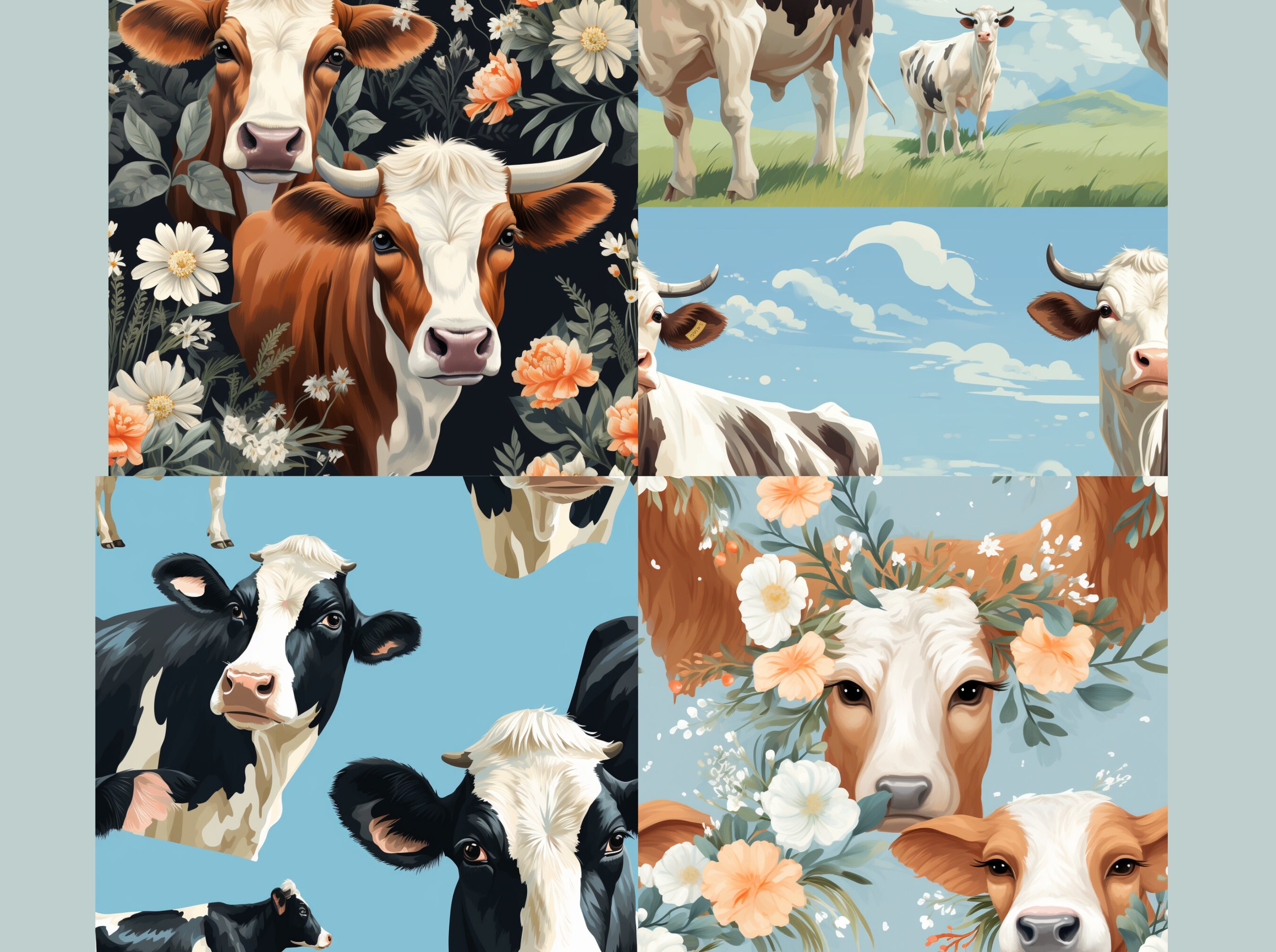 COUNTRY COWS Farm House Animals Digital Papers Seamless Digital Pattern ...